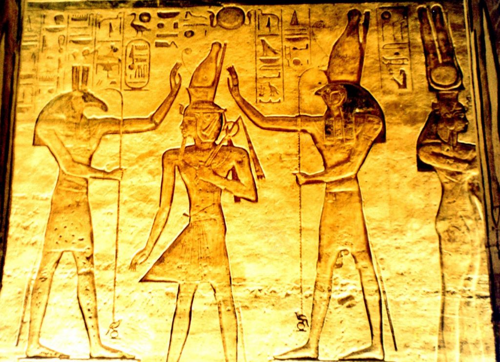 Seth and Horus crowning Ramses, from his temple in Abu Simbel, Egypt ...